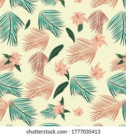 Beach Cheerful Seamless Pattern Tropical Leaves Stock Vector (Royalty ...