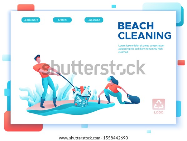 Beach Coast Cleanup Concept Cleaning People Stock Vector (Royalty Free ...