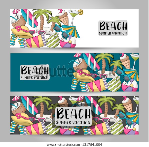 Beach Horizontal Banner Set Cute Header Stock Vector (Royalty Free ...