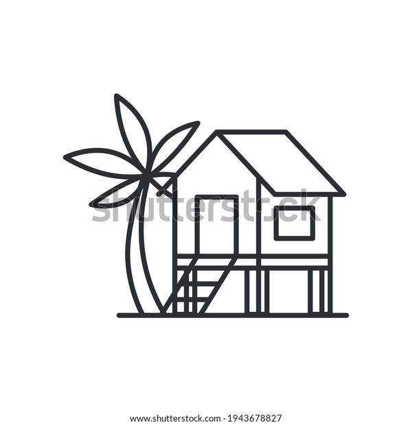 Beach House Icon Vector Line Style Stock Vector (Royalty Free ...