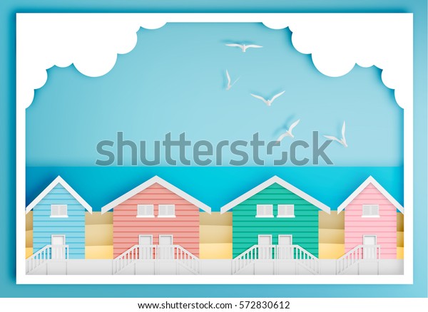 Beach House Ocean Background Frame Paper Stock Vector (Royalty Free ...
