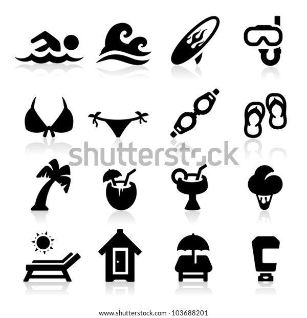 Beach Icons Set Elegant Series Stock Vector (Royalty Free) 103688201