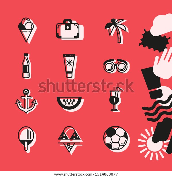 Beach Items Outline Illustrations Set Swimsuit Stock Vector (Royalty ...