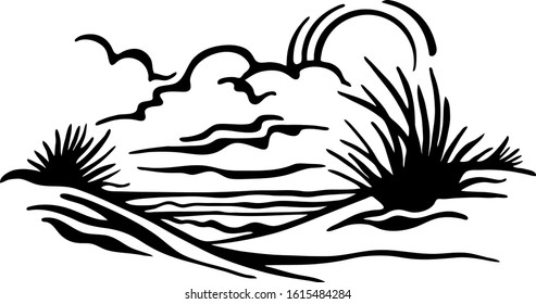 Beach Landscape Black White Stock Vector (Royalty Free) 1615484284 ...