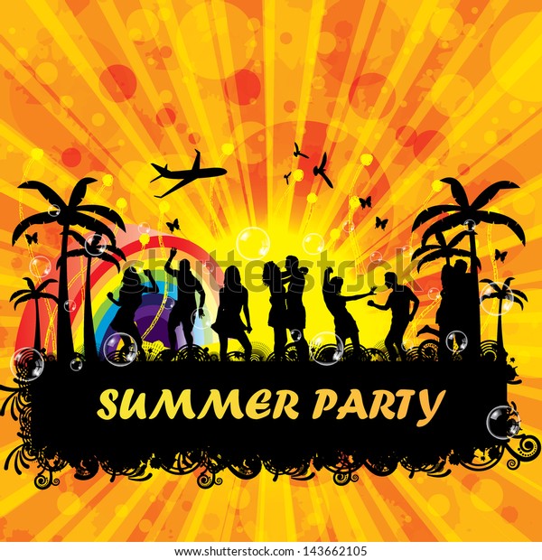 Beach Party Design Template Sunset Background : image vectorielle de ...