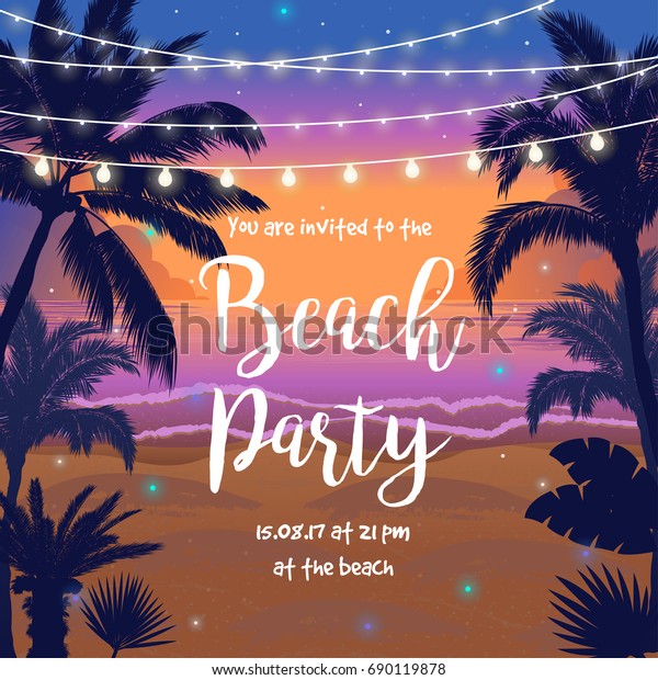 Beach Party Vector Illustration Beautiful Sunset: vetor stock (livre de ...