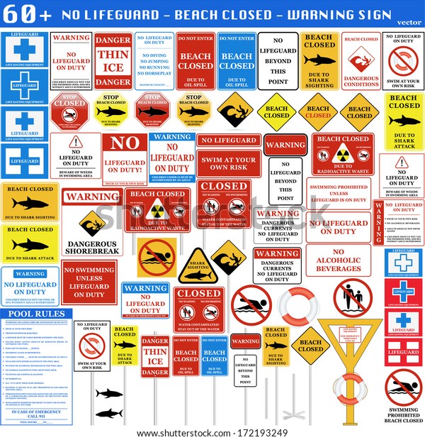 Beach Swimming Pool Warning Signs Vector Stock Vector (Royalty Free ...