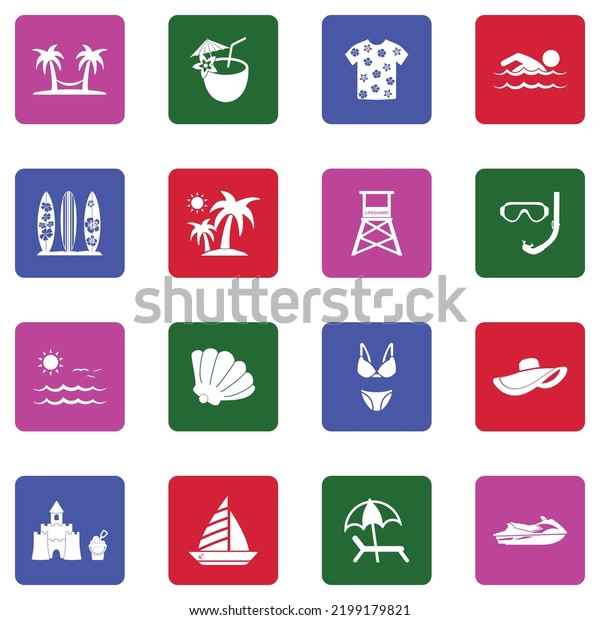 Beach Vacation Icons White Flat Collection Stock Vector (Royalty Free ...