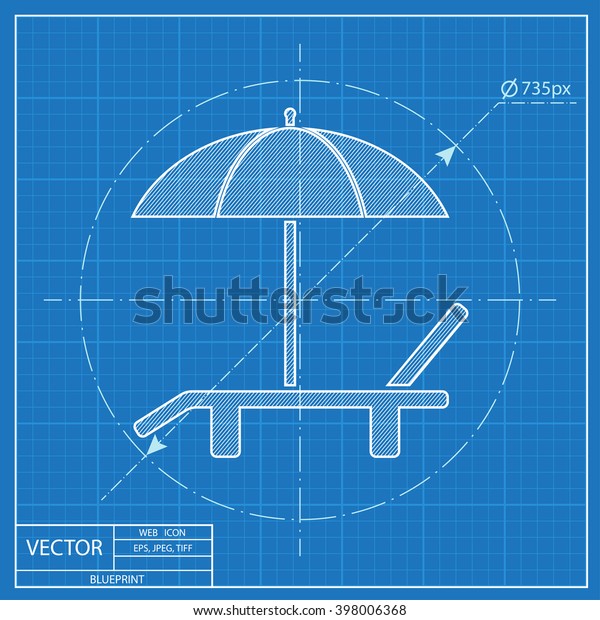 Beach Vector Blueprint Icon Umbrella Deck Stock Vector (Royalty Free ...