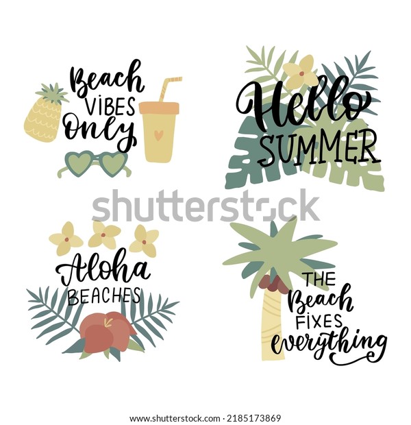 Beach Vibes Only Quote Hello Summer Stock Vector (Royalty Free ...