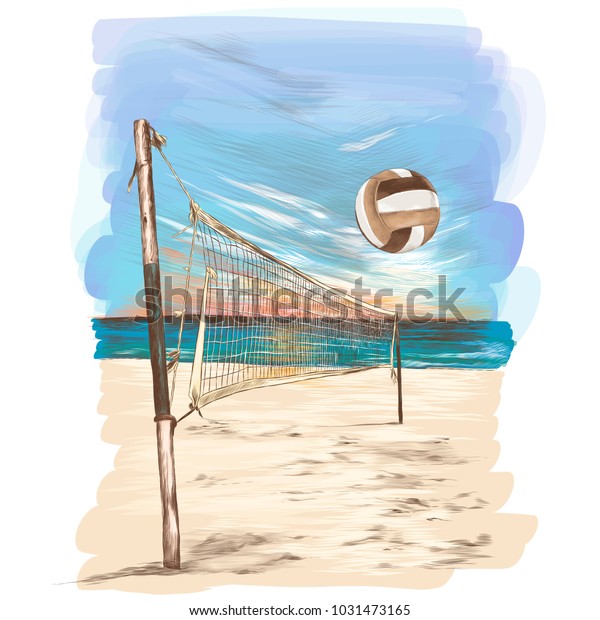 Beach Volleyball Landscape Sketch Vector Graphics Stock Vector (Royalty ...