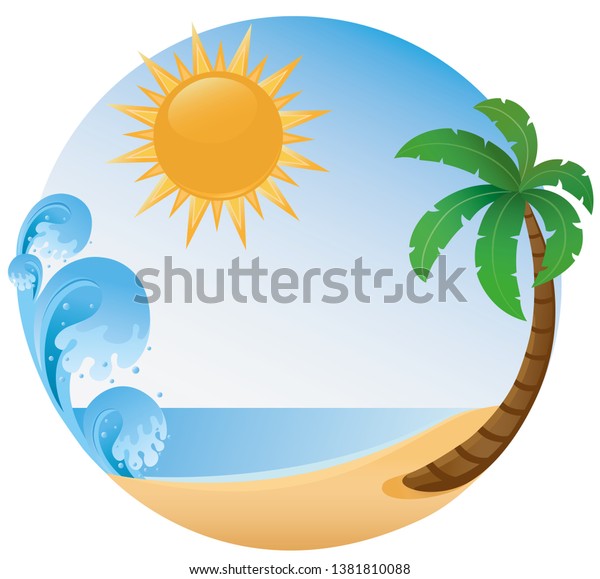 Beach Wave Sun Round Sea Circle Stock Vector (Royalty Free) 1381810088 ...