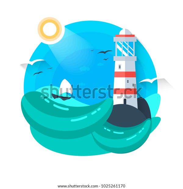 Beacon Cartoon Style Flat Design Vector Stock Vector (Royalty Free ...