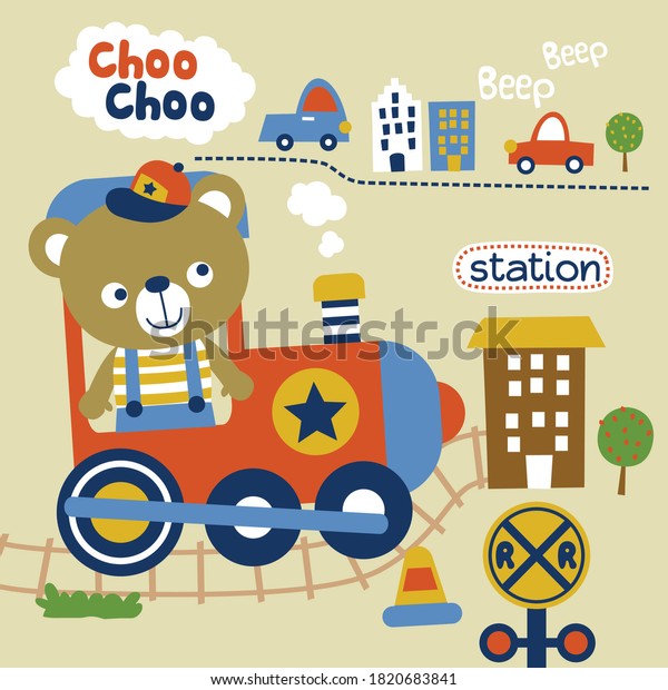 Bear On Train Funny Animal Cartoonvector Stock Vector (Royalty Free ...