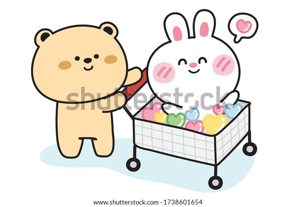 Bear Rabbit Shopping Cart Hand Drawncartoon Stock Vector (Royalty Free ...