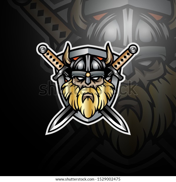 Bearded Knight Sword Shield Logo Gaming Stok Vektör (Telifsiz) 1529002475