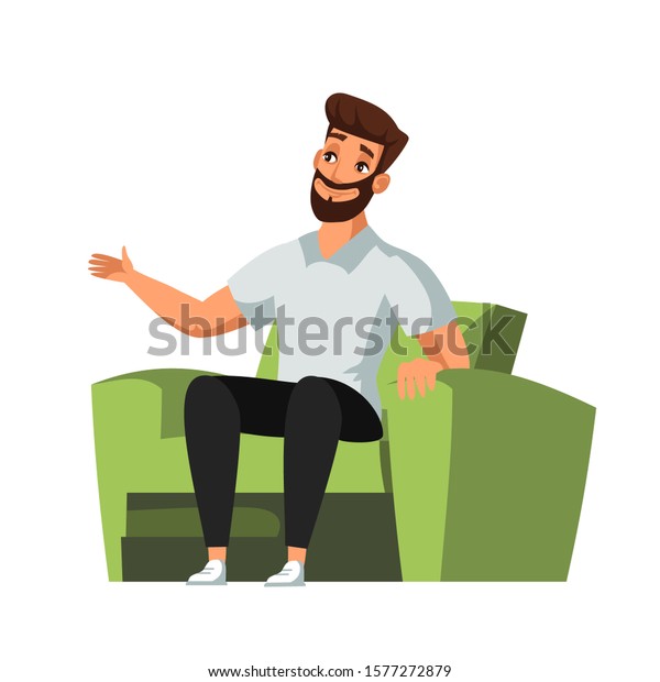 Bearded Man Character Sitting Green Soft Stock Vector (Royalty Free ...