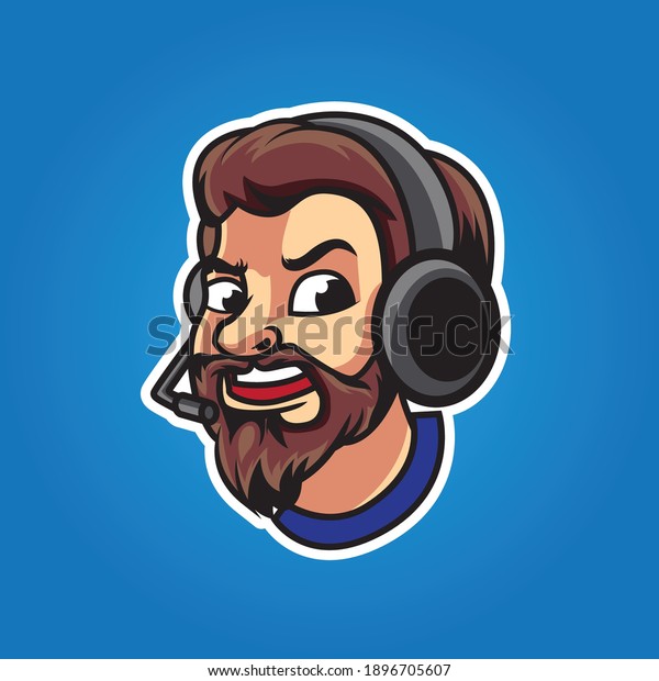 Bearded Man Streamer Avatar Illustration Stock Vector (Royalty Free ...