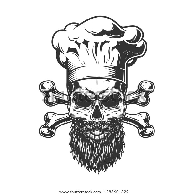 Bearded Mustached Chef Skull Crossbones Vintage Stockvektor (royaltyfri ...