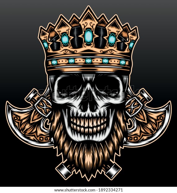 Calavera con barba y corona. Vector premium