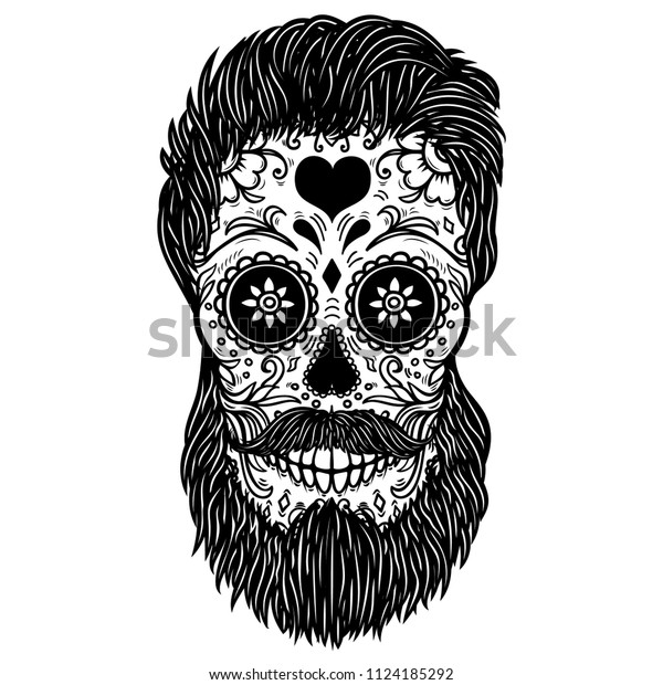 Calavera de azúcar con barba. Elemento de diseño para afiche, tarjeta ...