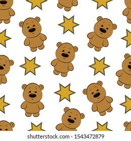 Bears Stars Seamless Pattern On White Stock Vector (Royalty Free ...