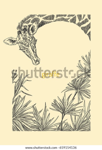 Beautiful Background Giraffe Palm Trees Vintage Stock Vector (Royalty ...