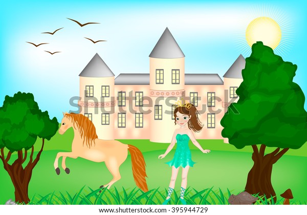 Beautiful Background Little Princess Her Castle Stock Vector (Royalty ...