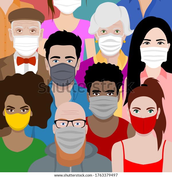 Beautiful Background Multicultural Cartoon People Wearing Stock Vector ...