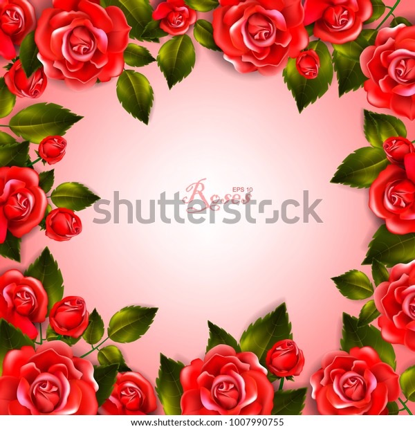 Beautiful Background Red Roses Leaves Floral Stock Vector (Royalty Free ...