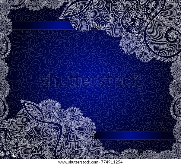 Beautiful Blue Frame Decorative Handwritten Lacy Stock Vector (Royalty ...