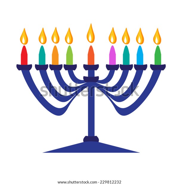 Beautiful Blue Menorah Candlestick Multicolor Candle Stock Vector ...