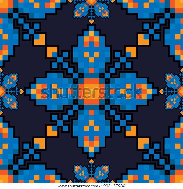 Beautiful Blue Pixel Flowers Isolated On Stock Vector (Royalty Free ...
