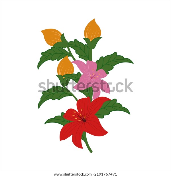 Beautiful Branch Flowers Leaves Vector Illustration Stock Vector ...
