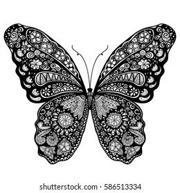 Beautiful Butterfly Doodle Stock Vector (Royalty Free) 586513334 ...
