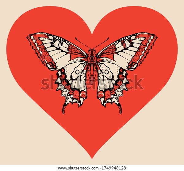 Una hermosa mariposa en el corazón.: vector de stock (libre de regalías ...