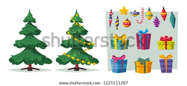 Beautiful Christmas Tree Cartoon Vector Illustration Stock Vector ...