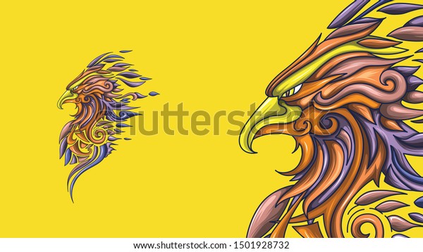 Beautiful cool phoenix or eagle in fire flame