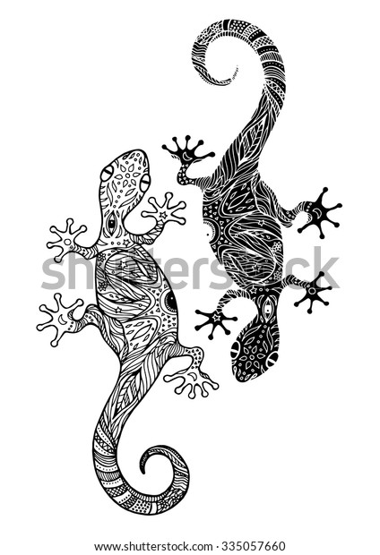 Beautiful Couple Lizard Gecko Hand Drawn Stock Vector (Royalty Free ...