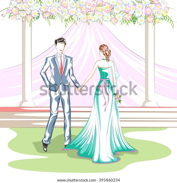 Beautiful Couple Wedding Ceremony Vector Illustration Stock Vector ...