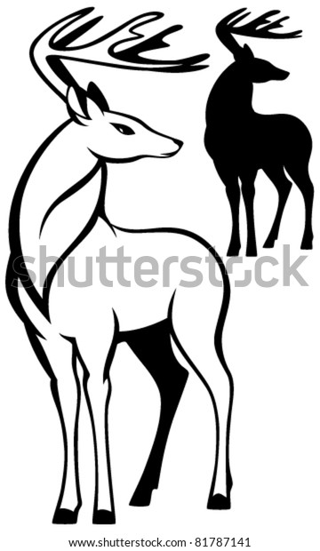 Beautiful Deer Standing Vector Outline Silhouette Stock Vector (Royalty ...