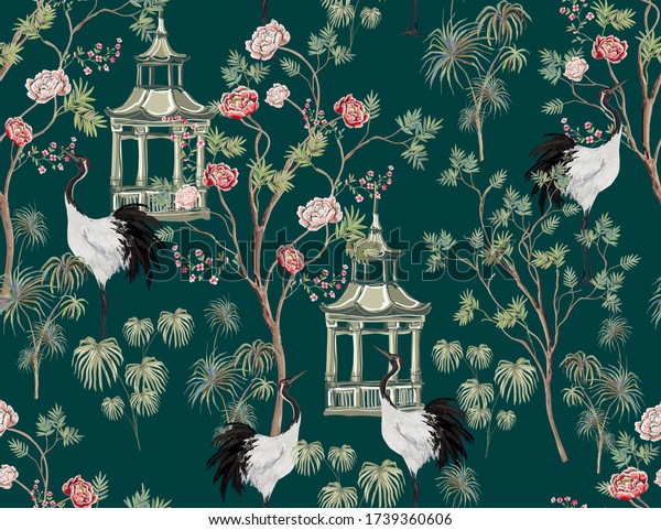 Beautiful Exotic Chinoiserie Seamless Pattern Hand Stock Vector ...