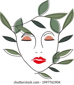 Beautiful Face Flower Leaf Full Color Stock Vector (Royalty Free ...