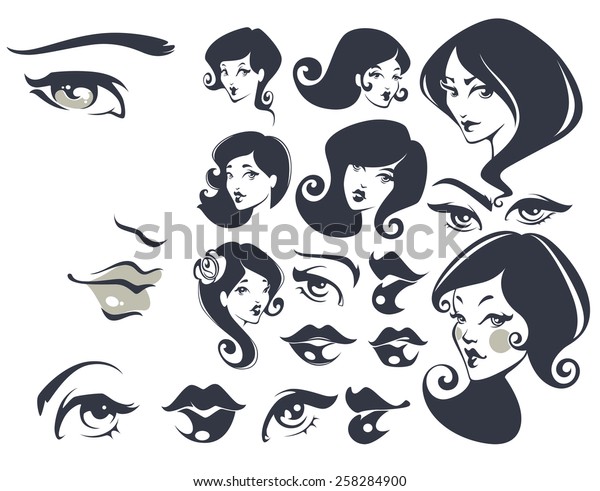 Beautiful Faces Vector Woman Collection: vector de stock (libre de ...