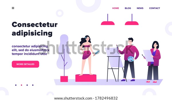 Beautiful Female Model Posing Art Workshop Stock Vector Royalty Free