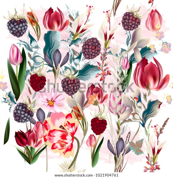 Beautiful Floral Pattern Spring Flowers Stock Vector (Royalty Free ...