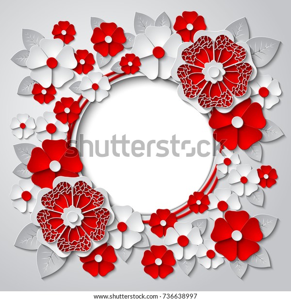 Beautiful Floral Round Frame 3d Red Stock Vector (Royalty Free ...