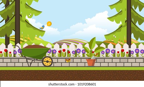 Beautiful Flower Bed Vector Illustration Flowering Stock Vector ...