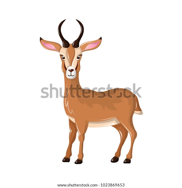 Beautiful funny cartoon antelope. Cute, fast antelope with sharp horns ...