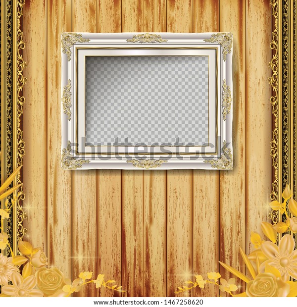Beautiful Golden Frame Placed On Wooden Stock Vector (Royalty Free ...